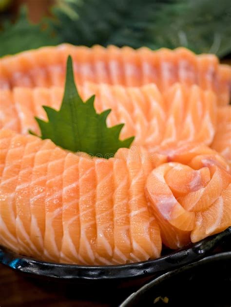 Salmon Sashimi Or Raw Salmon Slice Japanese Food Stock Image Image