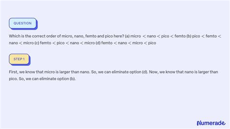 ⏩solved Which Is The Correct Order Of Micro Nano Femto And Pico… Numerade