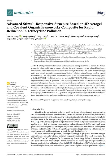 Pdf Advanced Stimuli Responsive Structure Based On 4d Aerogel And Covalent Organic Frameworks
