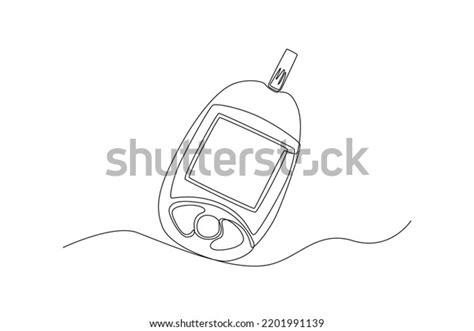 Continuous One Line Drawing Portable Glucometer Stock Vector Royalty Free 2201991139