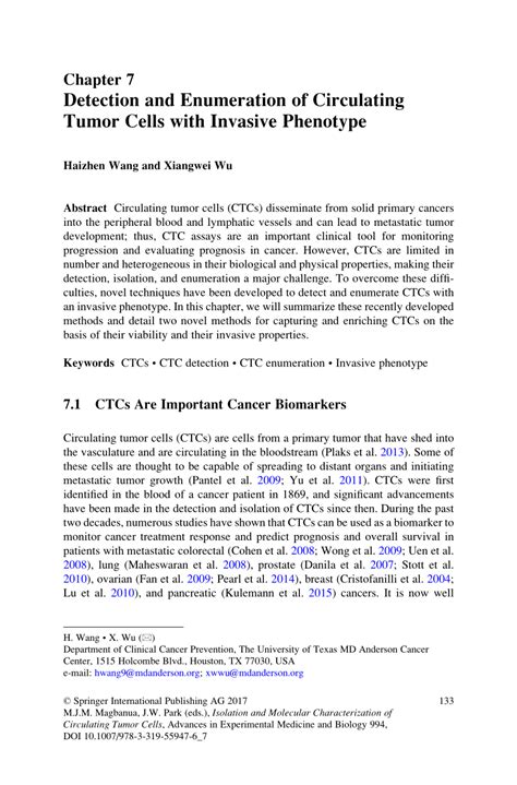Pdf Detection And Enumeration Of Circulating Tumor Cells With