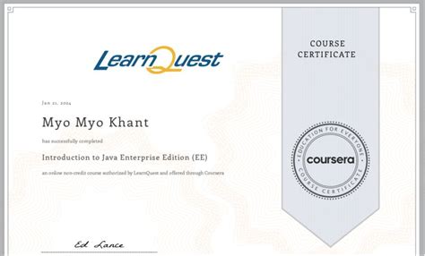 Myo Myo Khant Varie On Linkedin Javaee Learnquest Coursera