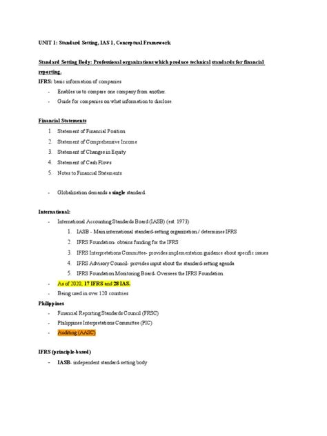Acyfar Notes Standard Setting Ias 1 Conceptual Framework Pdf