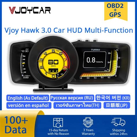 Vjoy Hawk 30 자동차 Hud 멀티펑션 대시보드 헤드업 디스플레이 Obd2 Gps 지능형 속도계 자동 경보 시스템 터보 부스트 핸드폰닷컴