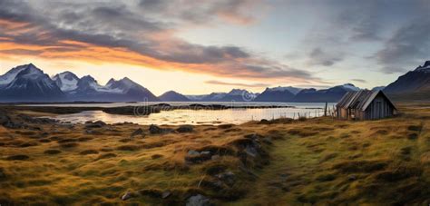 Vibrant Green Grass Field Dotted With Patches Of Water In The Foreground Ai Generated Stock