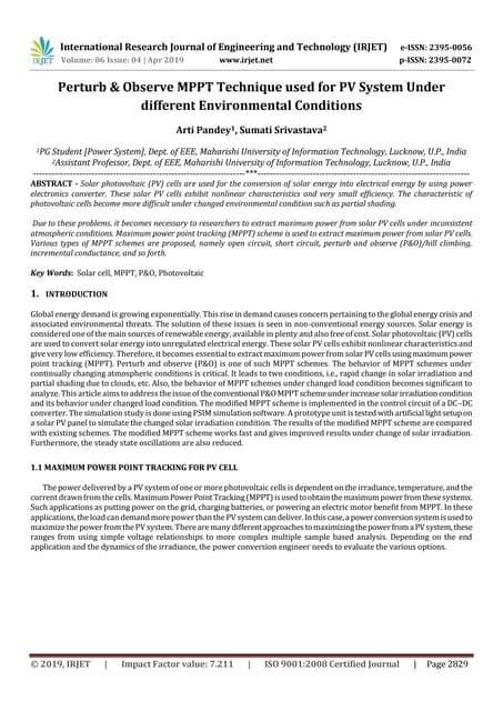 Solar Pv Model With Mppt P And O Method Ppt