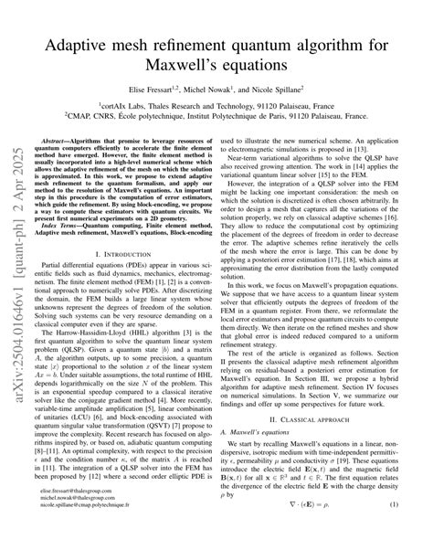 Pdf Adaptive Mesh Refinement Quantum Algorithm For Maxwells Equations