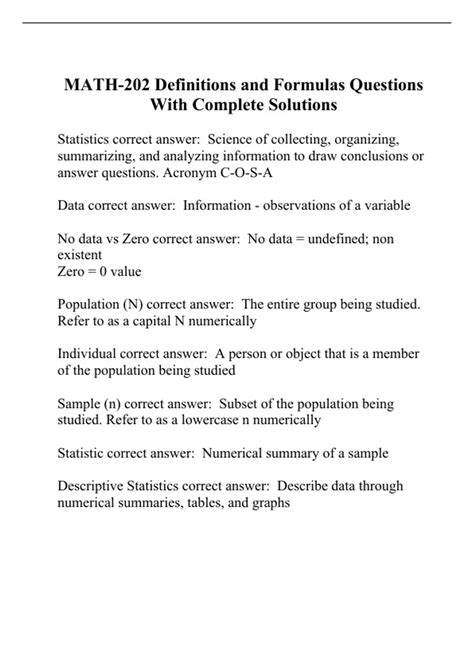 Math 202 Definitions And Formulas Questions With Complete Solutions