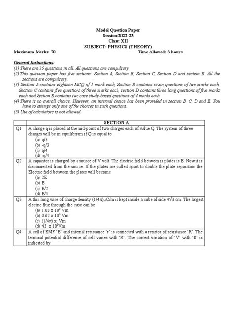 Model Question Paper 12th Class Pdf Capacitor Capacitance