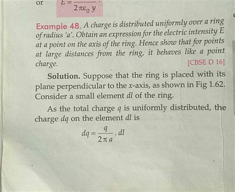 example 48 a charge is distributed uniformly over a ring of radius a