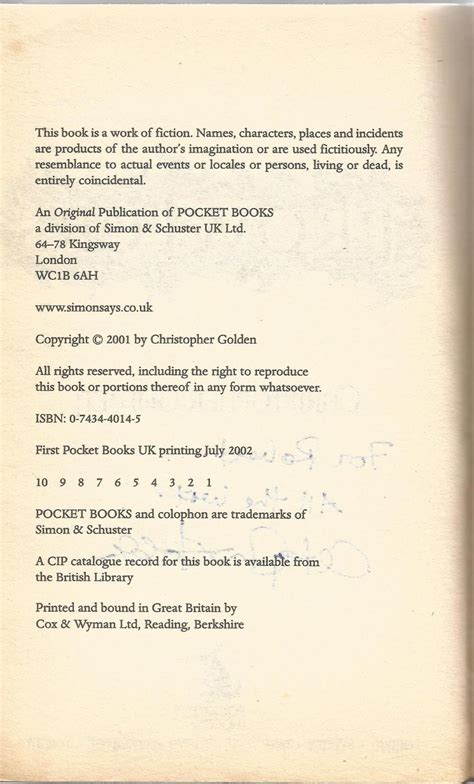 Sold Price Christopher Golden Signed Book Prowlers Signed On Title