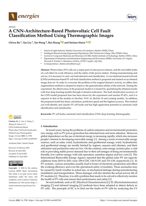 Pdf A Cnn Architecture Based Photovoltaic Cell Fault Classification Method Using Thermographic