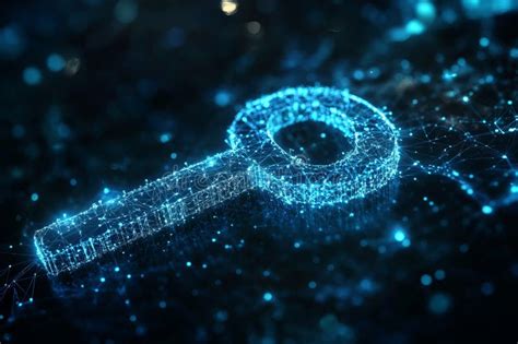 Digital Key Symbol With Glowing Blue Particles On Dark Background Stock Illustration