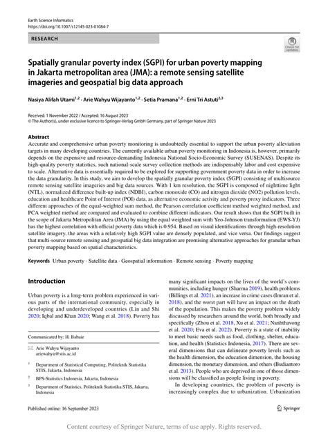 Spatially Granular Poverty Index Sgpi For Urban Poverty Mapping In Jakarta Metropolitan Area