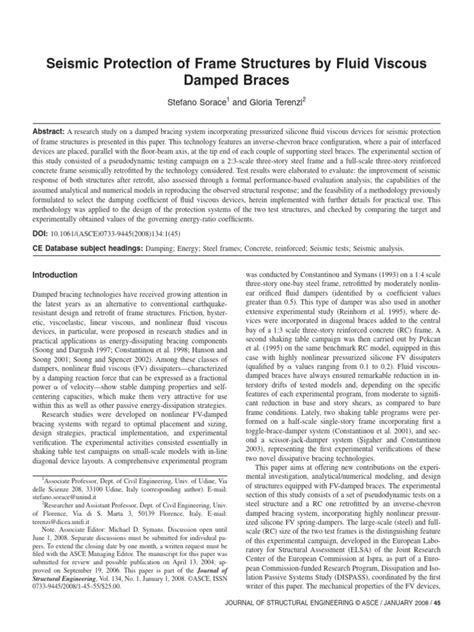 Seismic Protection Of Frame Structures By Fluid Viscous Damped Braces Pdf Viscosity Force