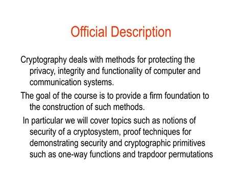 Ppt Foundations Of Cryptography Lecture 1 Powerpoint Presentation