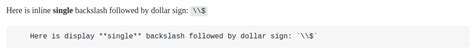 Backslash Dollar In Code Format Renders With Two Backslashes