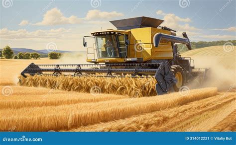 Combining Wheat In A Field Generative Ai Stock Image Image Of Harvest Farmland 314012221