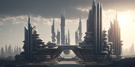 Futuristic Cityscape With Towering Structures And Advanced Technology Generative Ai Stock
