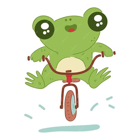 Premium Vector Cute Little Frog On Bicycle Vector Cartoon