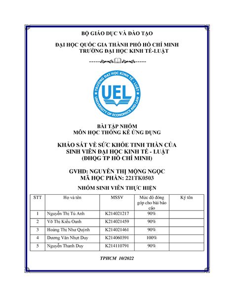 TKUD Btnnn bài tập thống kê ứng dụng BỘ GIÁO DỤC VÀ ĐÀO TẠO ĐẠI HỌC QUỐC GIA THÀNH PHỐ HỒ