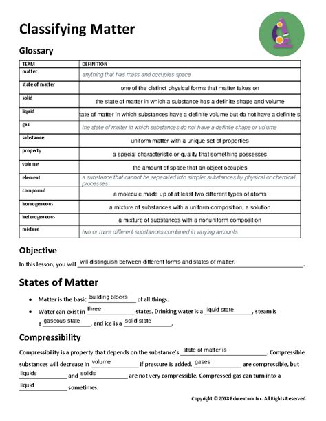 3 Classifying Matter Guide Notes Classifying Matter Glossary Term 3 Classifying Matter Guide Notes Classifying Matter Glossary Term