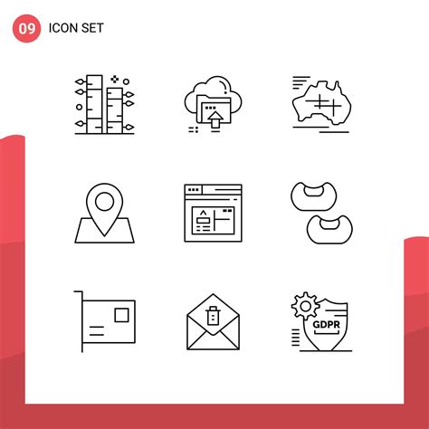 Set Of 9 Commercial Outlines Pack For Application Pointer Computing Map Travel Editable Vector