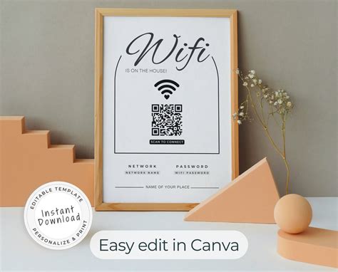 Wifi Password Qr Code Sign Editable Digital Download Canva Template For