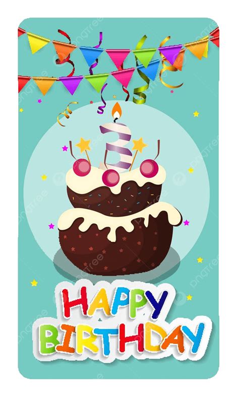 Vector Illustration Of Cake And Flags On A Happy Birthday Card Banner