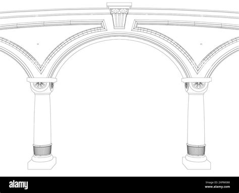 Contouring Coloring Of Classical Arch Classic Antique Portal With Columns In Vector Graphics