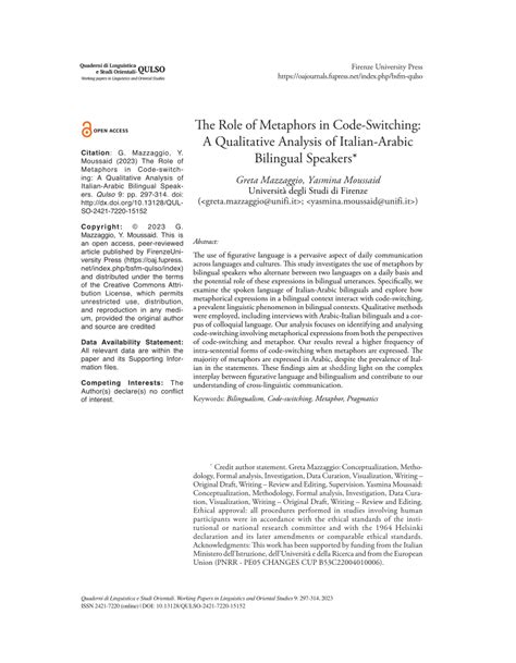 Pdf The Role Of Metaphors In Code Switching A Qualitative Analysis Of Italian Arabic