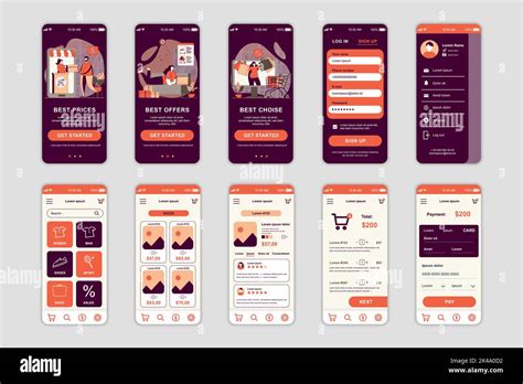 shopping concept screens set for mobile app template people shop at