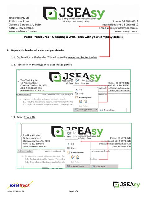 Work Procedure 12 Updating A Whs Form With Your Company Details Pdf