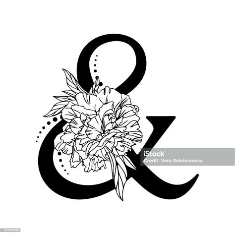 벡터 꽃 알파벳 의 꽃 디자인 결혼식 초대장 카드 꽃집의 명함의 장식 라인 스타일의 아름다운 섬세한 모란 꽃 개념에 대한 스톡 벡터 아트 및 기타 이미지 Istock