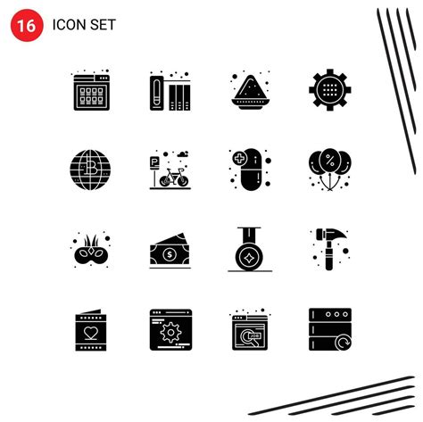 User Interface Pack Of 16 Basic Solid Glyphs Of Setting Gear History Configuration Powder