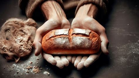 Last Bread In Hands Close Up Concept Of Poverty And Hunger Generated