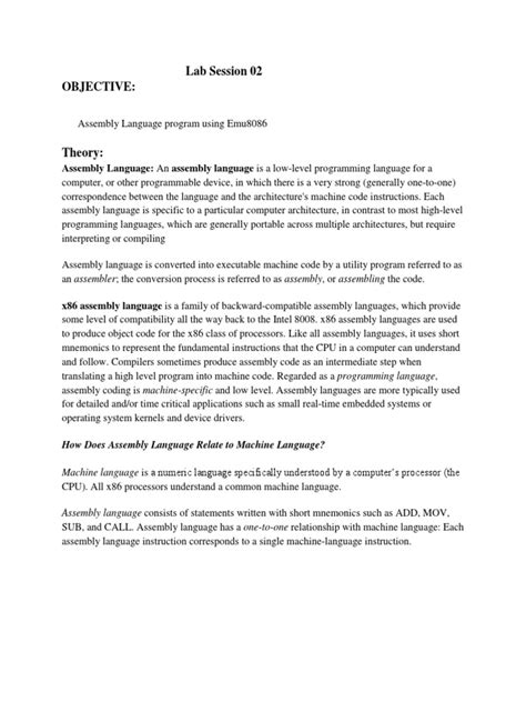 lab task for assembly language pdf assembly language programming