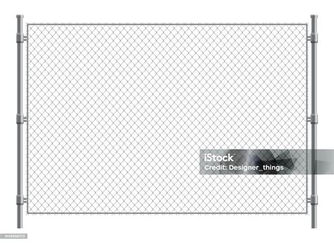 금속 와이어 울타리와 게이트 금속 기둥이있는 체인 링크 울타리 조각 보안 영토 보호 구역 또는 교도소 펜싱 와이어 그리드 건설 0명에 대한 스톡 벡터 아트 및 기타 이미지