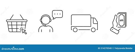 Guide Map Linear Icons Set Navigation Compass Directions Landmarks Streets Tourist