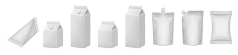 유제품용 캡 흰색 상자가 있는 주스 또는 우유 마분지 패키지 카톤 패키지 세트 프리미엄 벡터