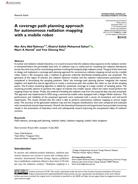PDF A Coverage Path Planning Approach For Autonomous Radiation Mapping With A Mobile Robot