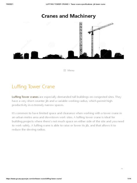Luffing Tower Crane Tower Crane Specifications Jib Tower Crane Pdf