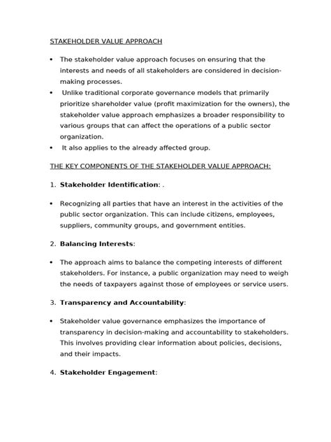 Stakeholder Value Approach 1 Pdf Governance Stakeholder Corporate
