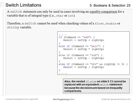 5 booleans and selection intro programming in c computer science dept