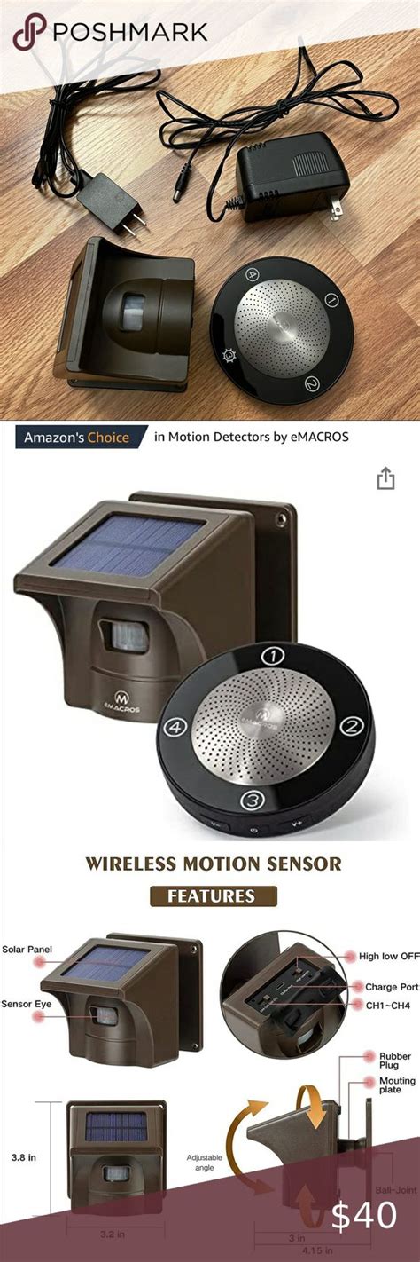 Emacros 1 2 Mile Range Solar Wireless Motion Detector Sensor And Alarm
