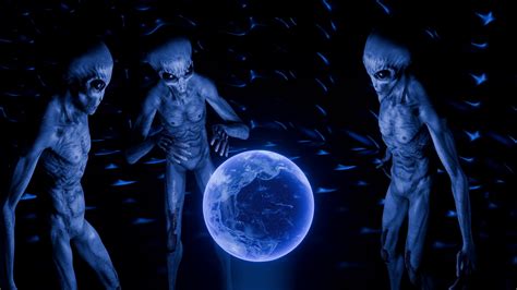 Group Of Three Grey Aliens Standing Behind Stock Motion Graphics Sbv