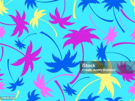 화려한 야자수와 완벽 한 패턴입니다 여름 시간 열 대 야자수 패턴의 벽지입니다 티셔츠 배너 및 판촉물 인쇄용 디자인 벡터 일러스트 레이 션 0명에 대한 스톡 벡터 아트 및