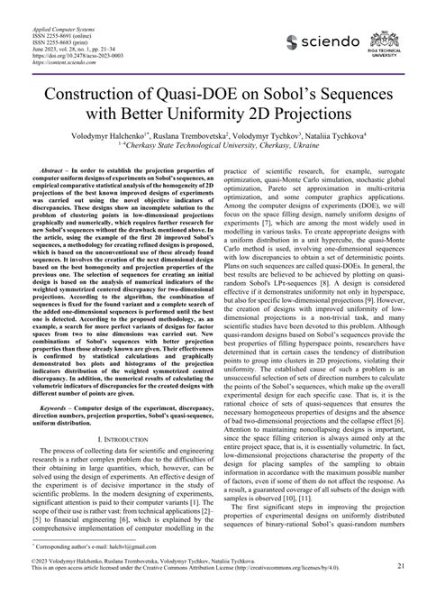 Pdf Construction Of Quasi Doe On Sobols Sequences With Better Uniformity 2d Projections