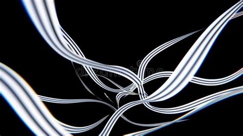 Curved Metallic Lines Flow On Black Creating Abstract Motion Concept Technology Innovation Stock