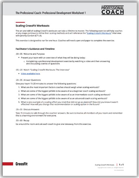 Crossfit The Professional Coach — Worksheet Scaling Crossfit Worksheets Library